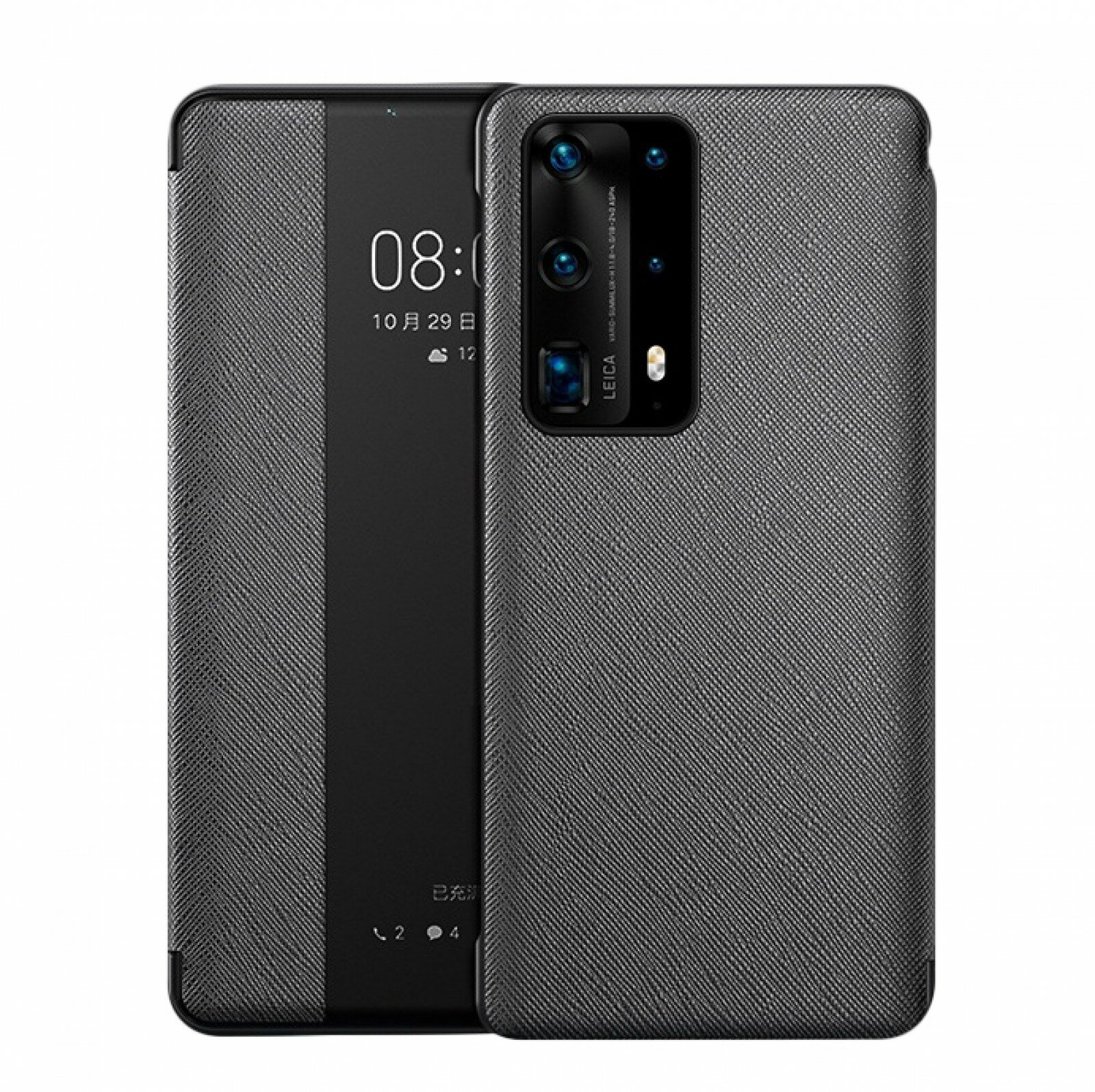 Чехол-кейс MyPads из импортной кожи для Huawei P40 Pro с боковым окном и съемной клавиатурой черный