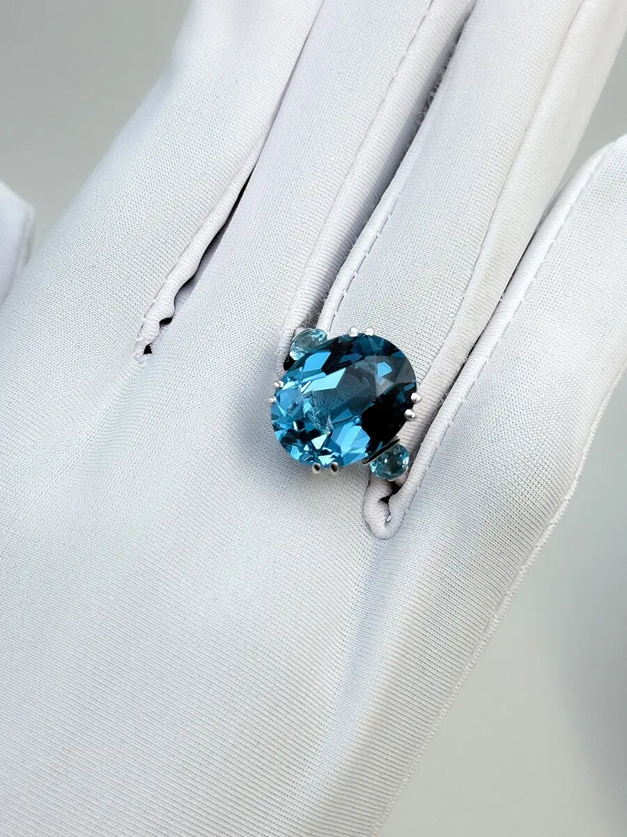 Кольцо, серебро, 925 проба, родирование, топаз