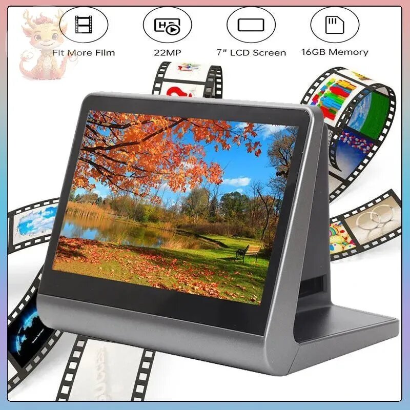 Слайд-сканер для фотопленок и негативов, цветной дисплей, USB, черный, белый — фото 1