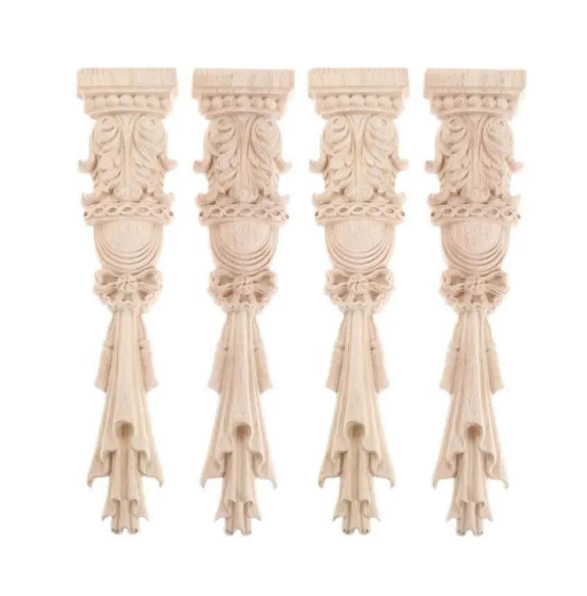 4 шт Украшение мебели Неокрашенная длинная деревянная резная аппликация