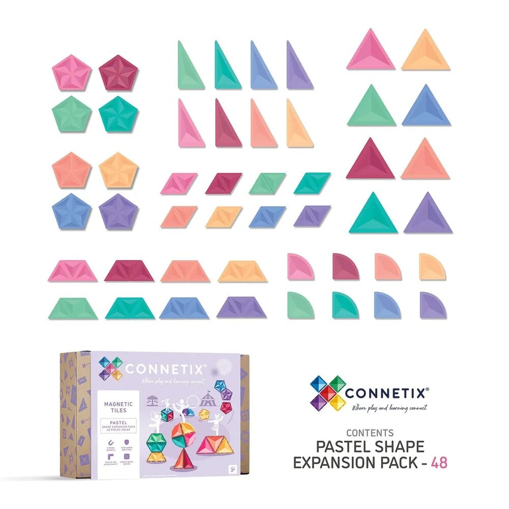 Развивающий магнитный конструктор CONNETIX Pastel Shape Expansion Pack для детей 48 деталей
