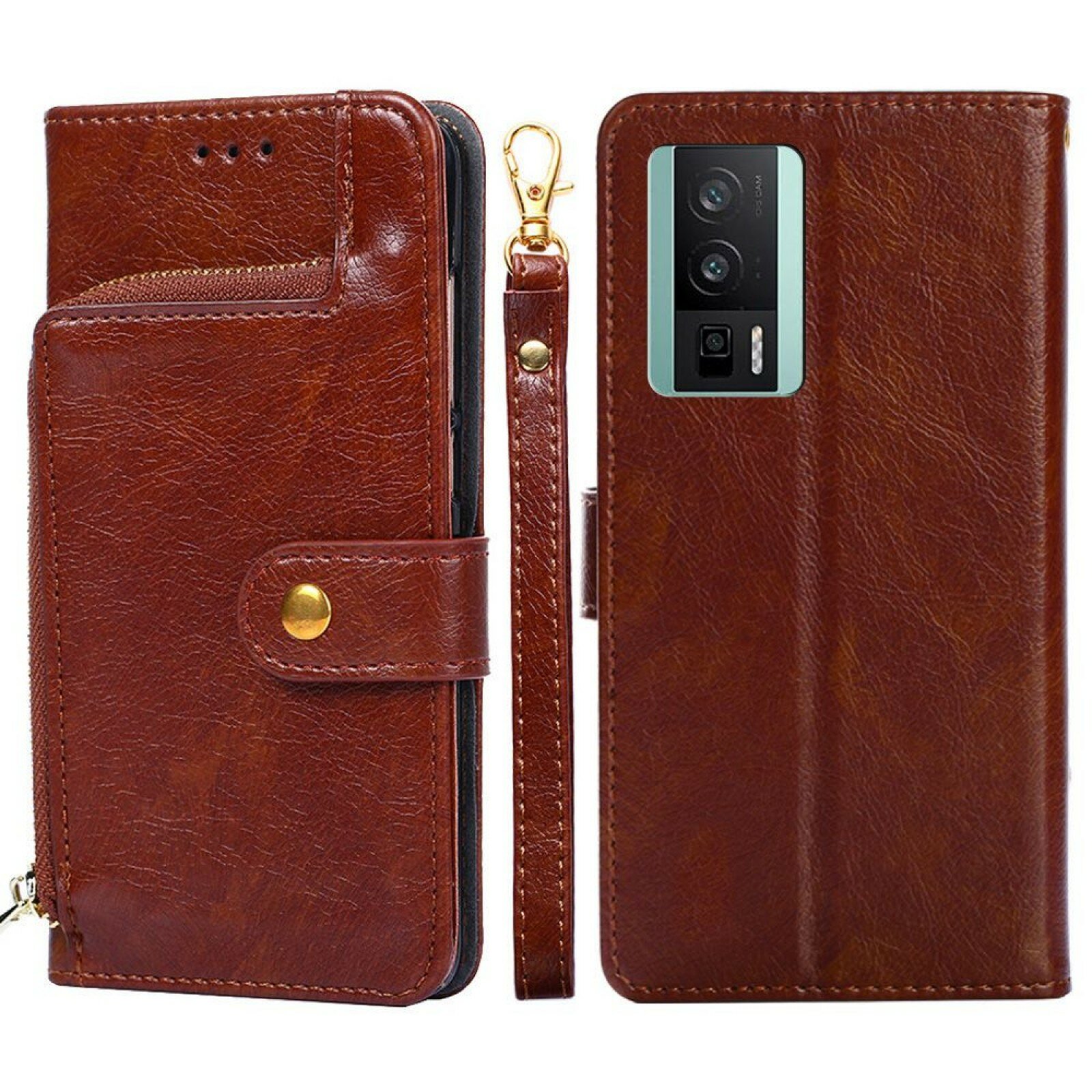 Чехол-книжка MyPads для Xiaomi Redmi K60 / K60 Pro / Poco F5 Pro с магнитной застежкой и шнурком коричневый