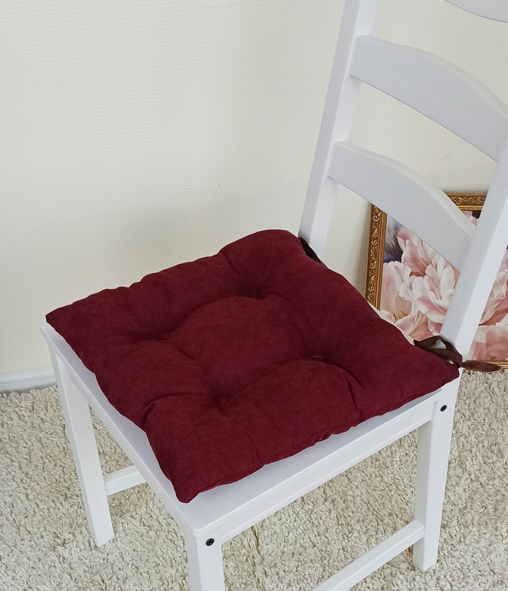 Кружева Подушка на стул с завязками Канвас 30х30 см, бордовый