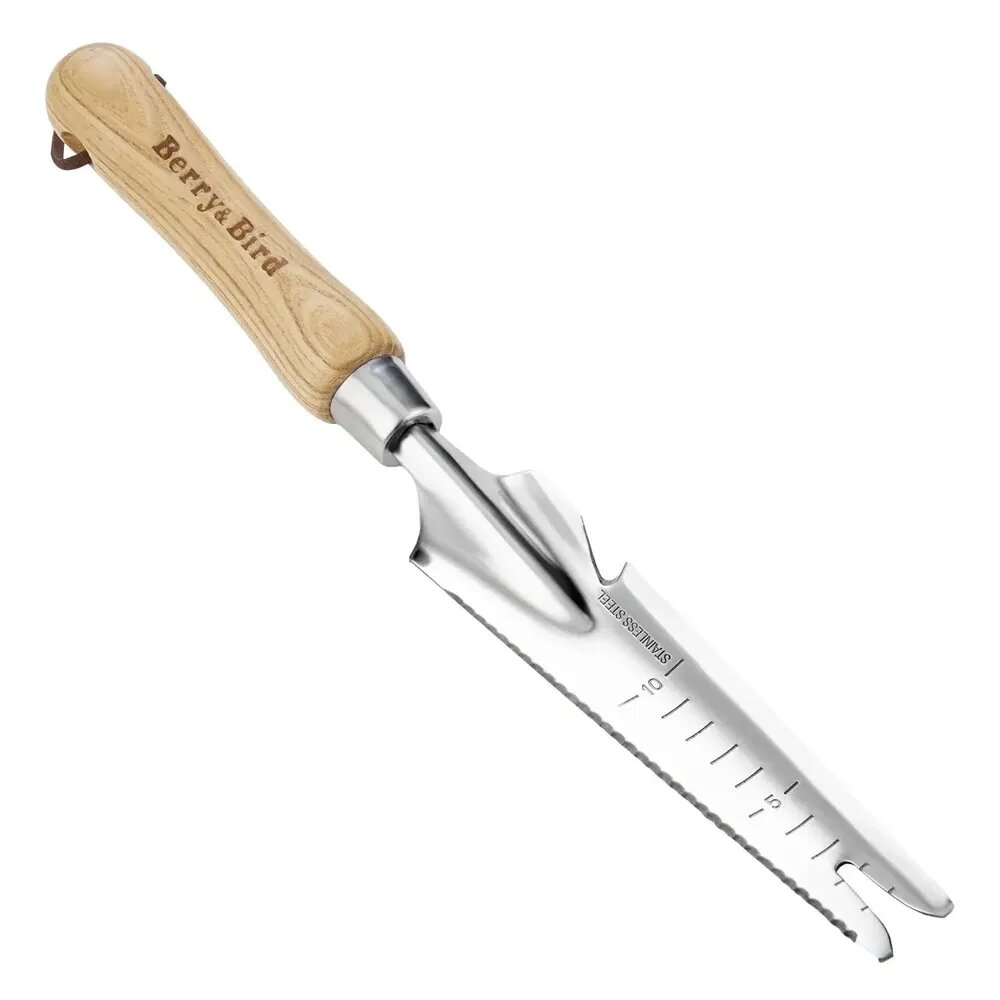 Berry&Bird Ручной культиватор из нержавеющей стали с деревянной ручкой для сада, 34 см
