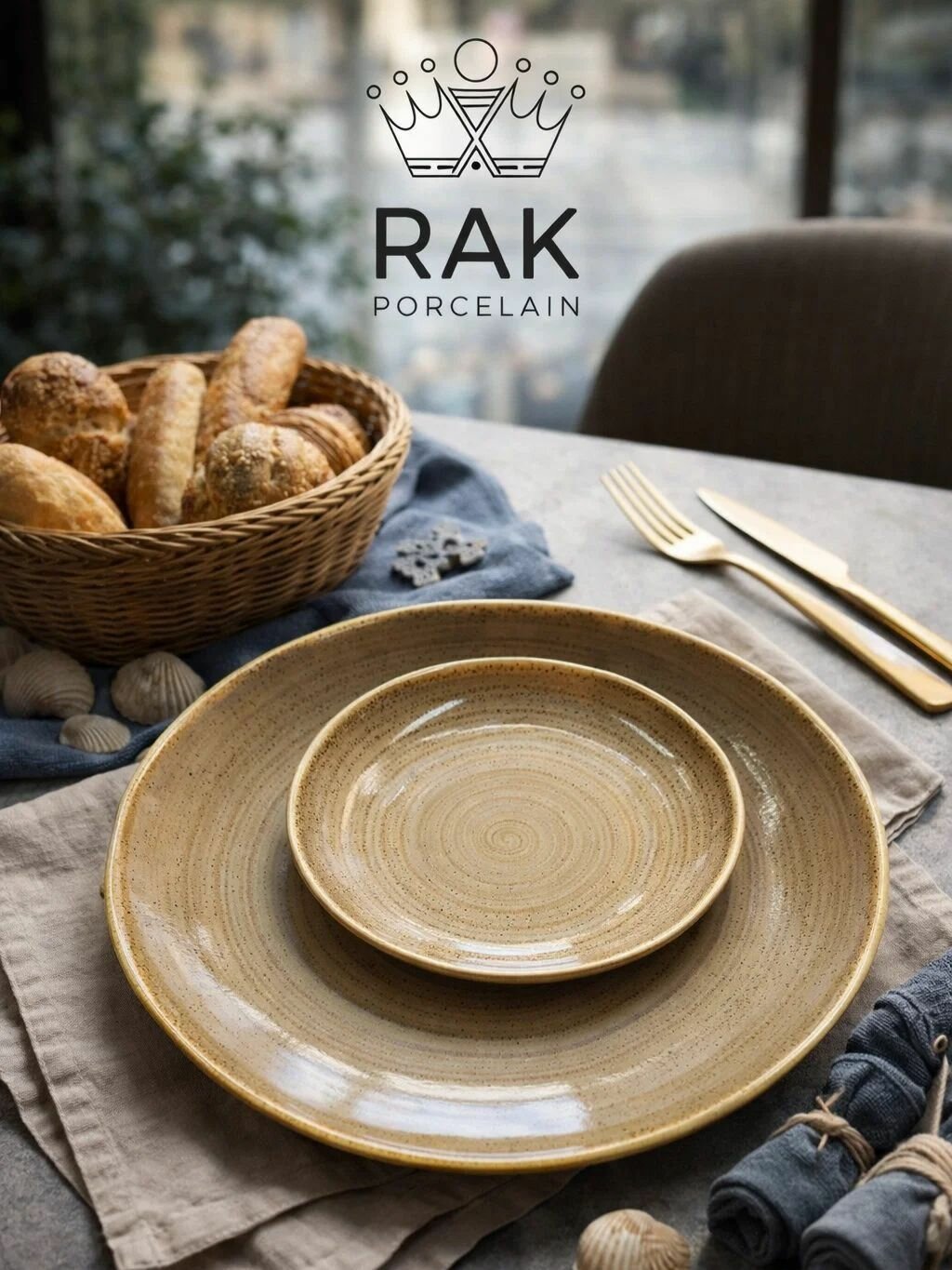 Набор столовой посуды оливковый цвет RAK Porcelain "Twirl" 2 предмета. Ударопрочный, профессиональный фарфор. ОАЭ