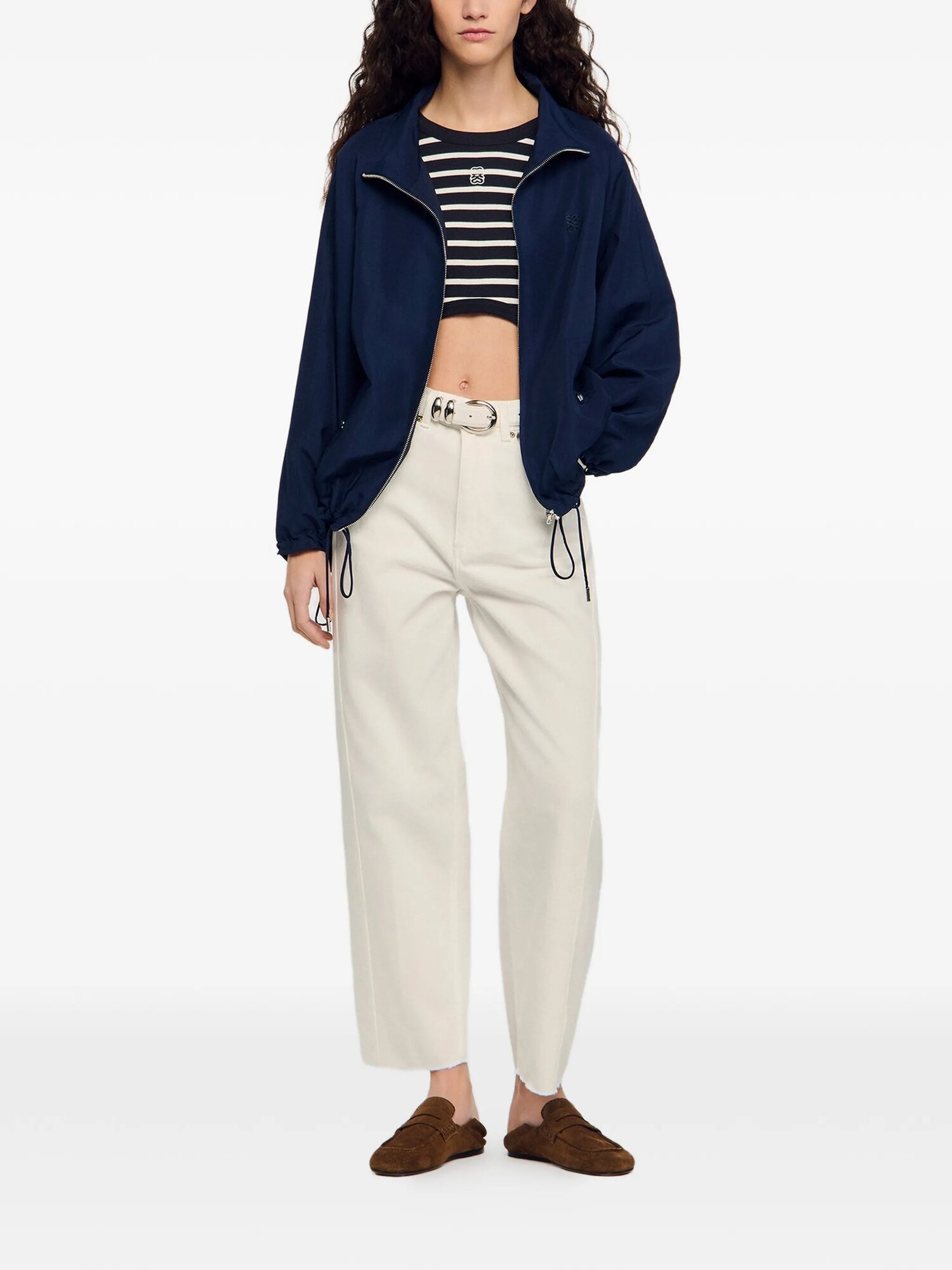 Куртка Sandro Drawstring high-neck jacket, размер 36 FR, синий — фото 1