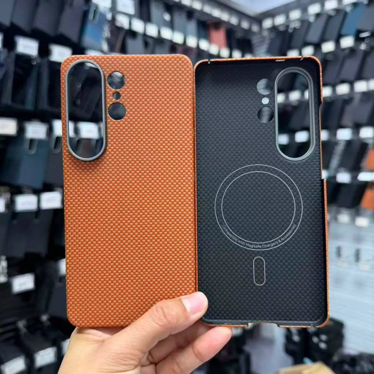 Чехол AKATIP Galaxy S26, коричневый, магнитный, карбоновый