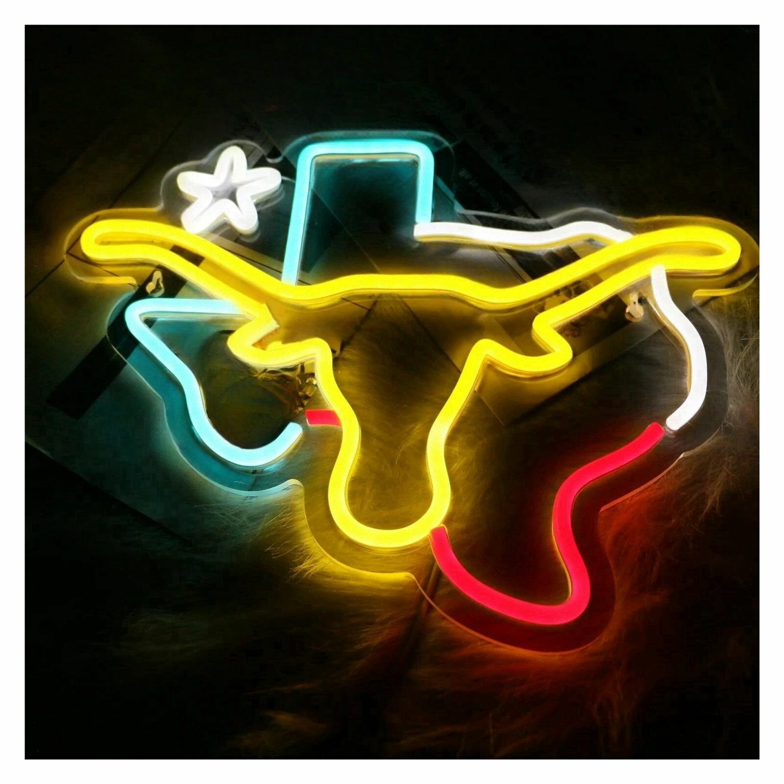 Longhorn Неоновая Вывеска С Питанием От USB, Подвесная Вывеска С Регулируемой Яркостью 30см 37см