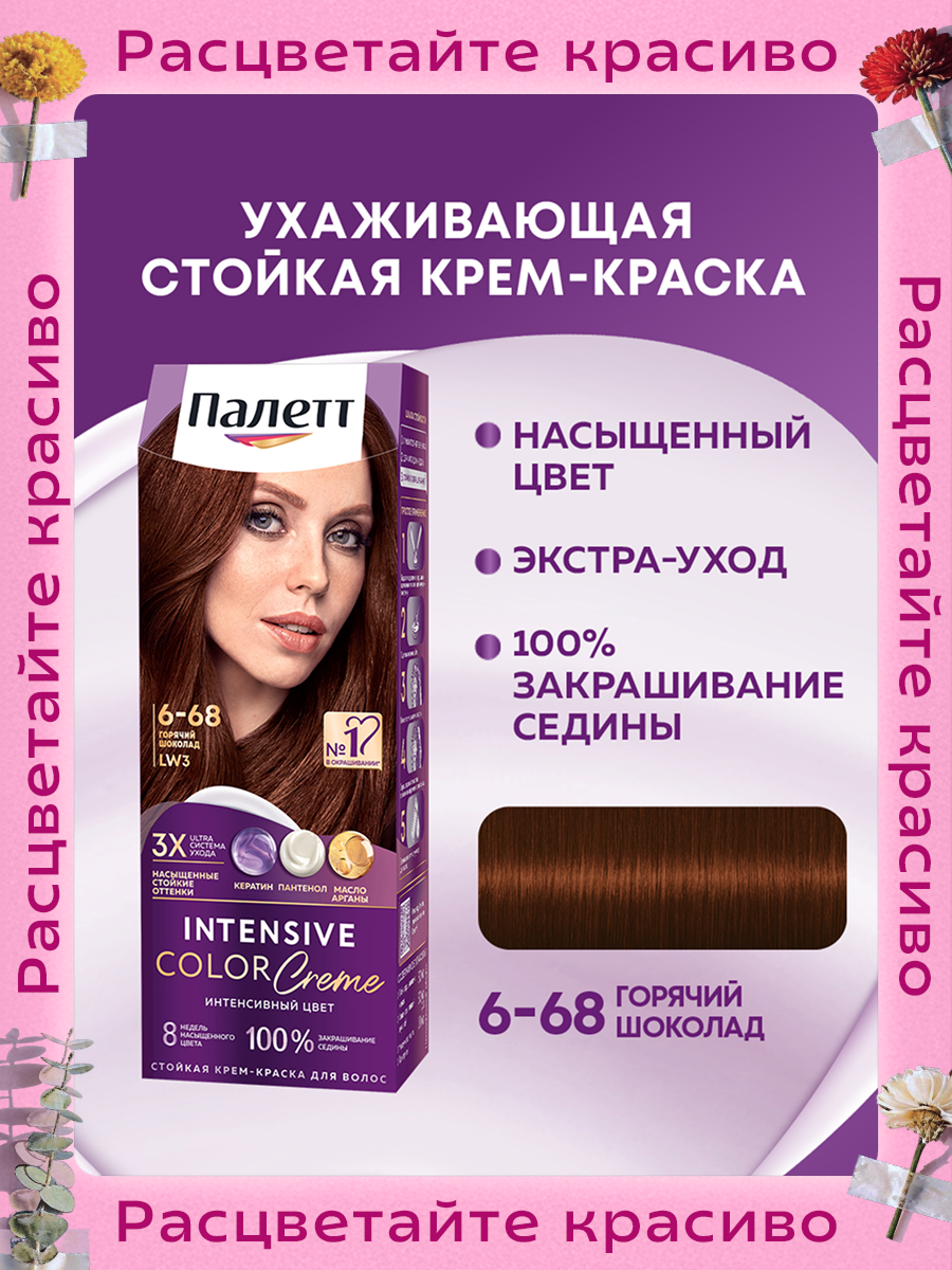 Палетт Стойкая крем-краска для волос Интенсивный цвет 6-68 (LW3) Горячий шоколад, 110 мл