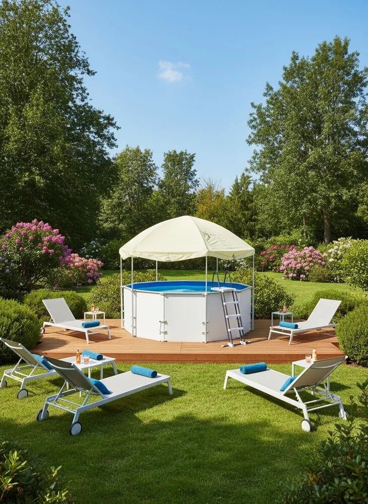 Тент навес подъемный бежевый Фиеста для бассейнов Intex/Bestway D-427