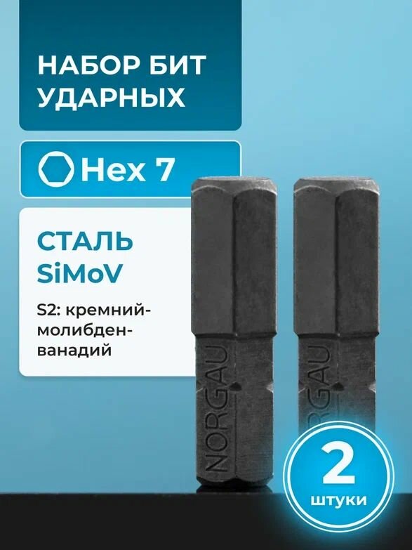 Набор бит 2 шт HEX7 NORGAU Industrial из высокопрочной SiMoV стали S2, под шестигранник 1/4"