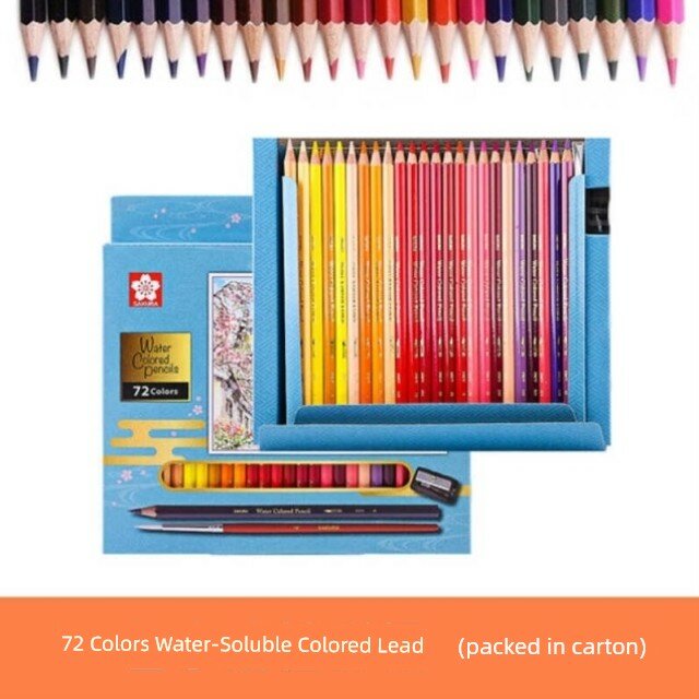 Набор цветных карандашей Sakura, 72 цвета, водорастворимые, в картонной коробке, для раскрашивания и рисования,