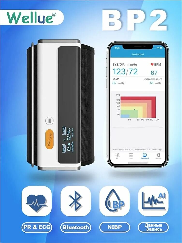 Тонометр автоматический на плечо BP2 + Аппарат ЭКГ (ECG, EKG) Кардиомонитор