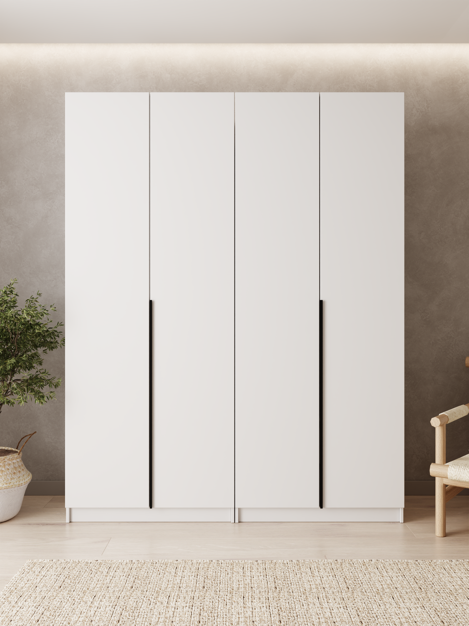 Шкаф A-A MEBEL МаХ четырехдверный платяной распашной для одежды со штангой, ящиками и полками 160х48х204 см белый