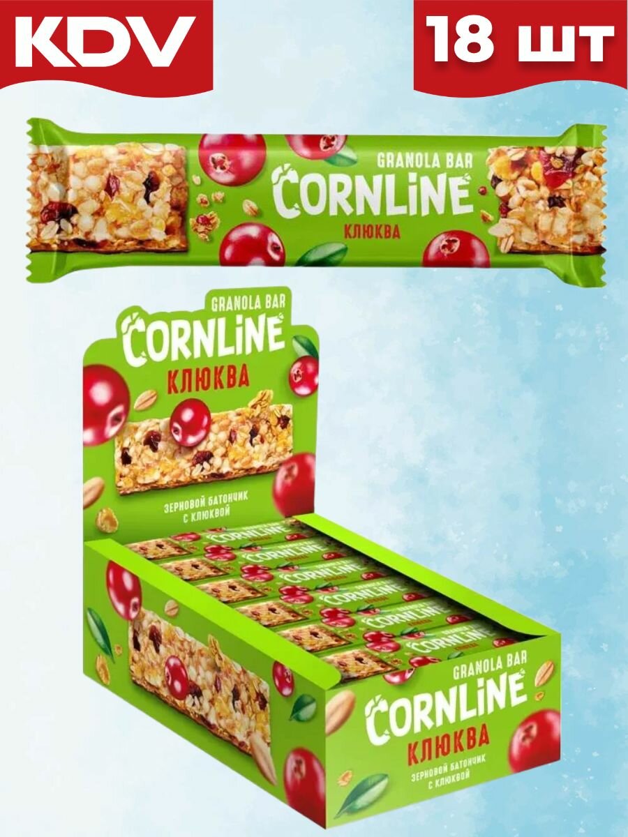 Cornline, зерновой батончик с клюквой, 30 г (упаковка 18 шт)