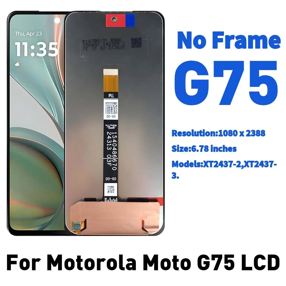 6,78 "высокое качество для Motorola Moto G75 5G ЖК-дисплей с цифровым преобразователем сенсорного экрана в сборе, ремонт для MotoG75 XT2437-2 XT2437-3