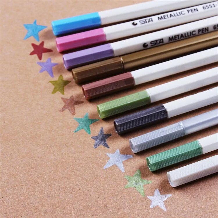STA Metallic Pen No.6551-1 Золотой Маркер Акварельный для скетчинга Золотистый цвет Круглый корпус — фото 1