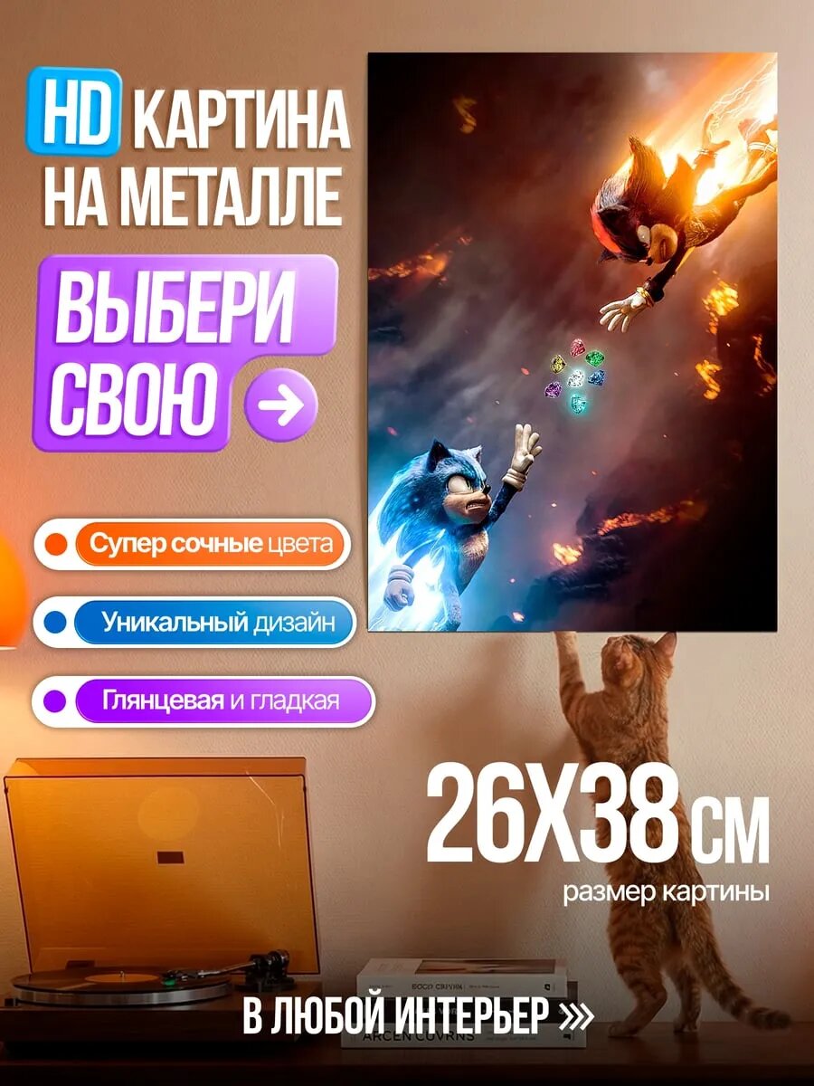Картина на HD металле Соник и Супермен