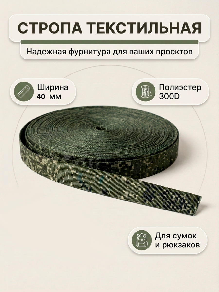Лента ременная (стропа) 40 мм принт №406-2 Цифра 300D 36 гр/м - 1 метр