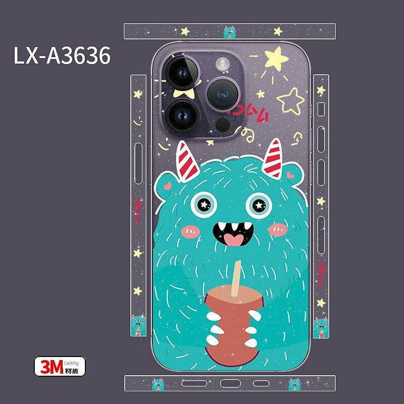 IPhone 12 Pro Max Пленка с блестящим прозрачным зеленым рисунком монстра, полное покрытие краев, модель LX-A3636