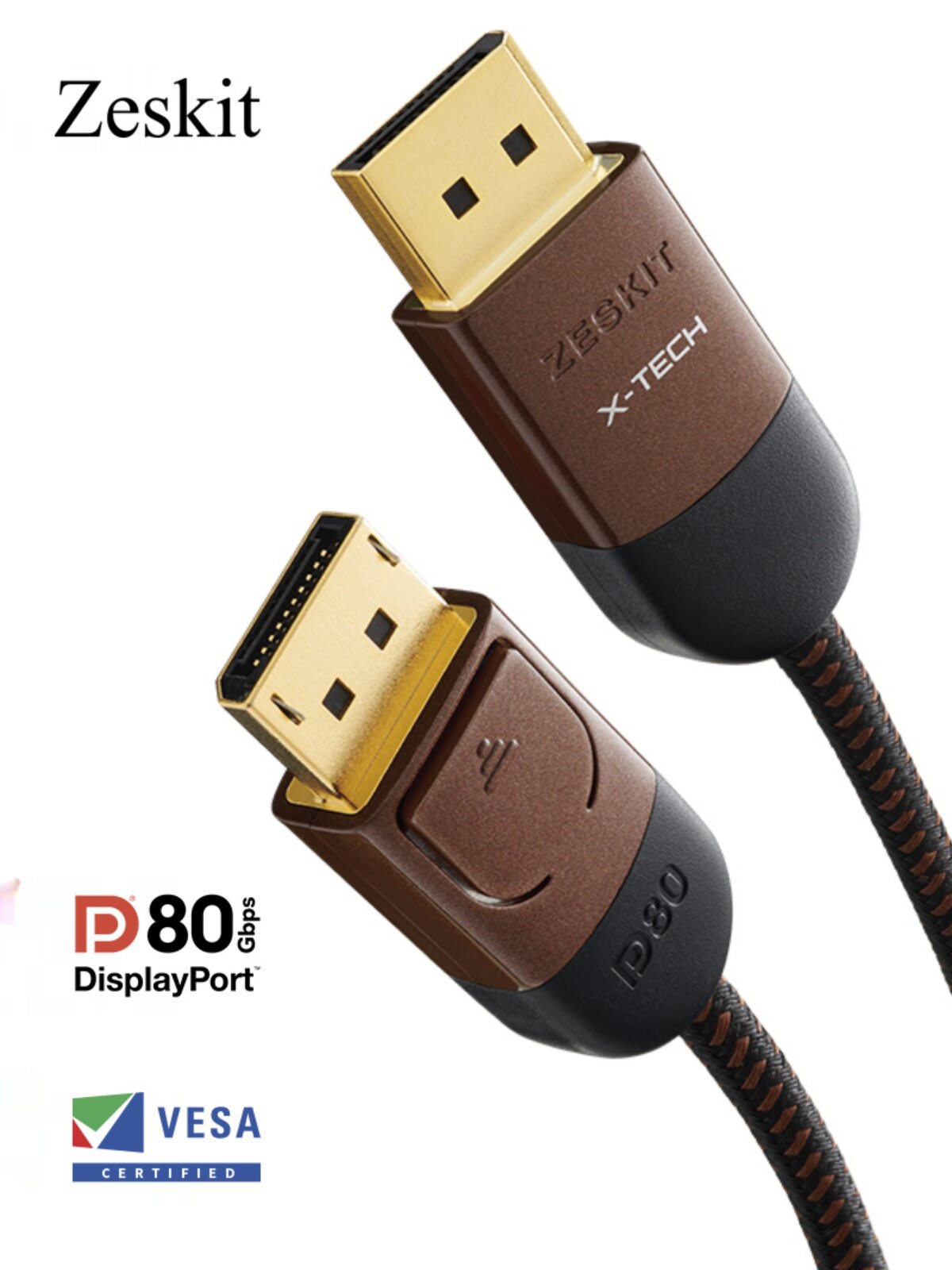 Сертифицированный Zeskit Vesa сверхмягкий кабель DisplayPort DP80Gbps 2.1 DisplayPort 16K8K X-Tech 1m