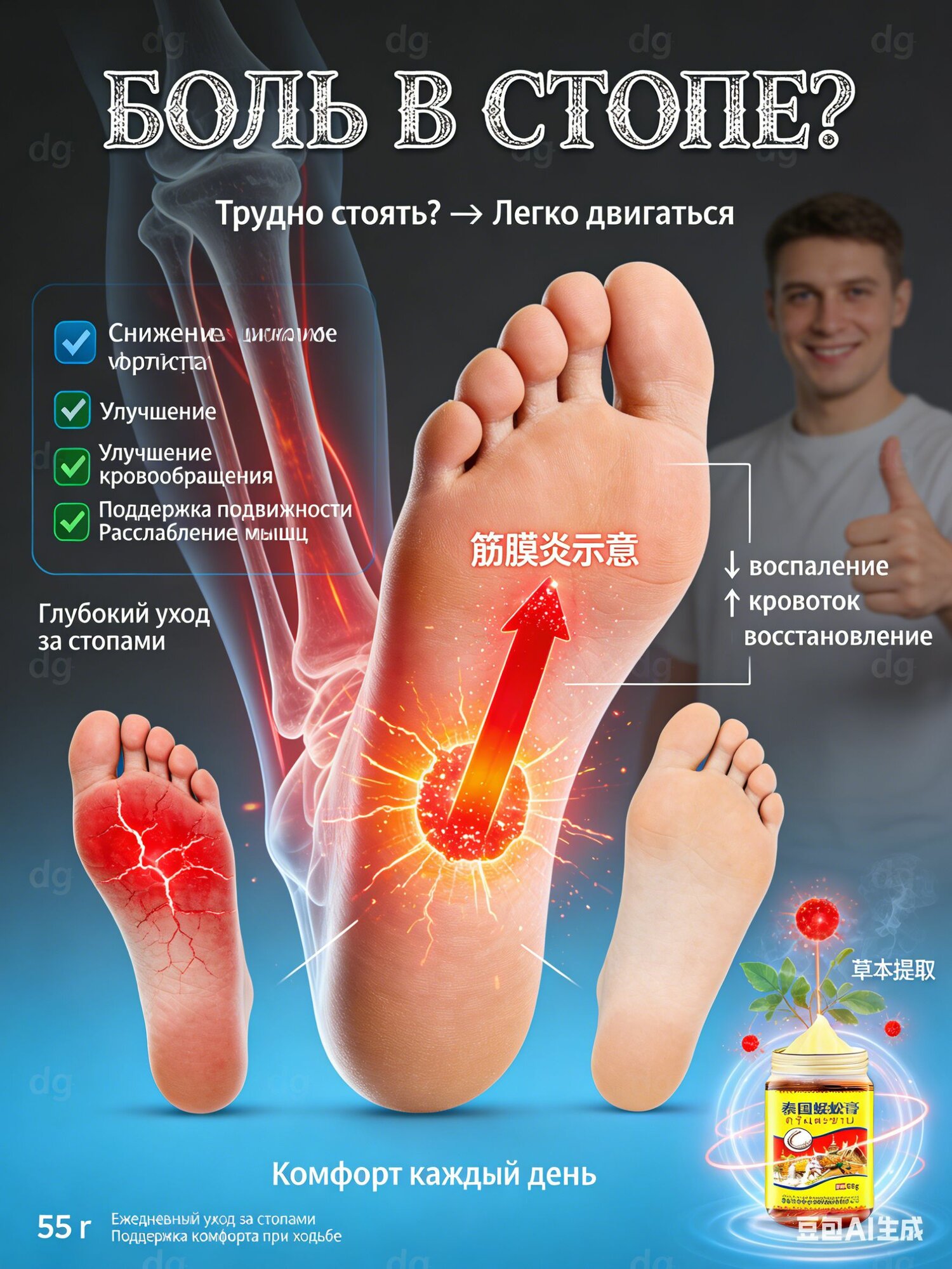 Мазь для пяток 55г средство для ухода за стопами после ношения каблуков комфорт и мягкость кожи пяток