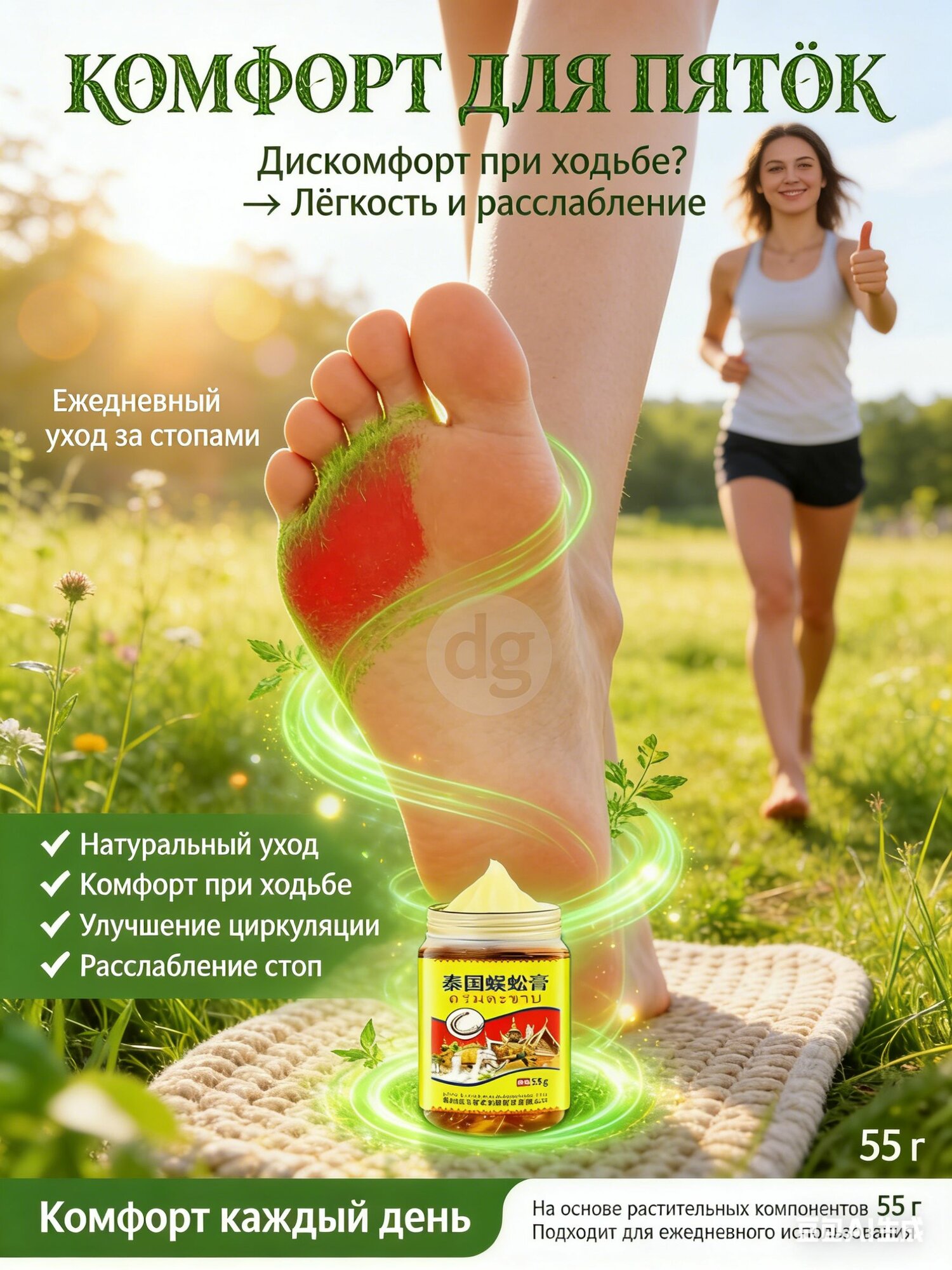 Мазь для пяток 55г средство для ухода за ногами после работы в стоячем положении комфорт и лёгкость движения