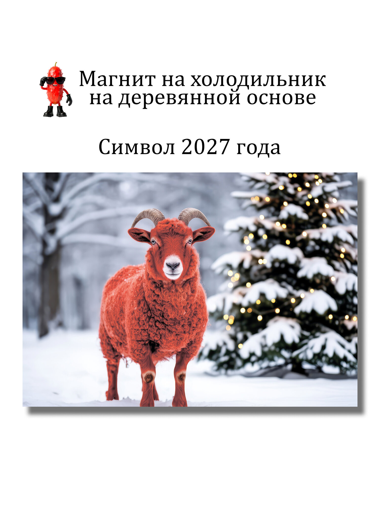 Символ года Красная Огненная Овца. Магнит на холодильник