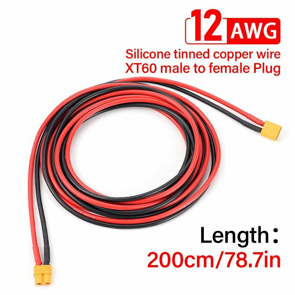 Кабель с разъемом с силиконовым удлинителемМать / Гун 200см 12AWG XT60 Для фургонов, автомобилей, аккумуляторных источников энергии и т. д.