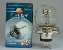 Лампа R2 12V 75/70W (P45t) фарная (ДиаЛУЧ) (10/250)**************