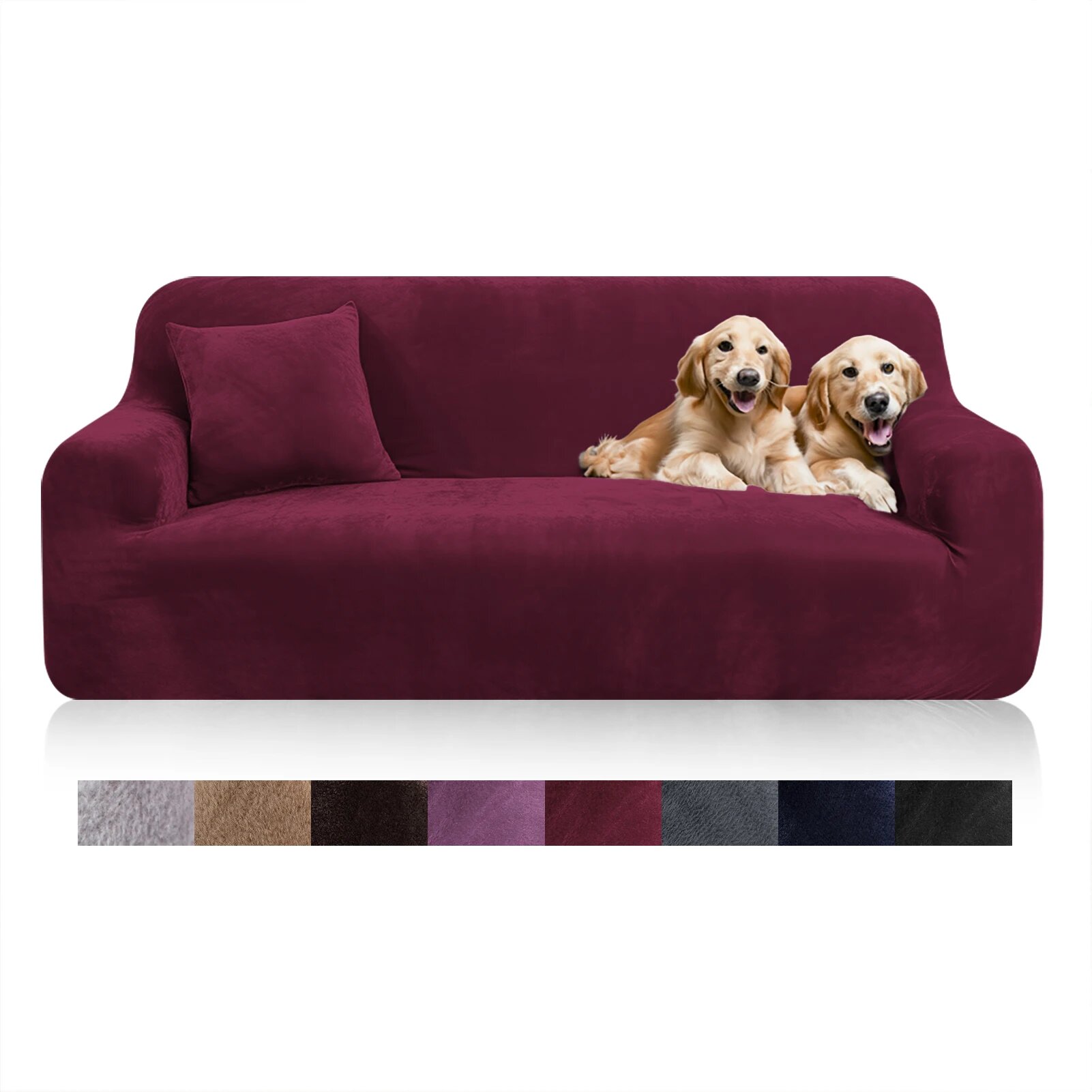 Чехол для дивана из велюра 1/2/3/4 места 3 seat( 190-230cm), Бордовый, Wine Red