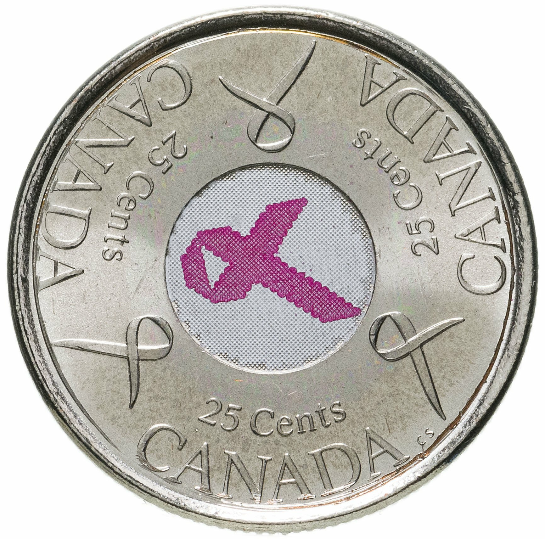 Канада 25 центов cents 2006 "Розовая ленточка - Борьба с раком молочной железы", Сталь, в сохранности UNC