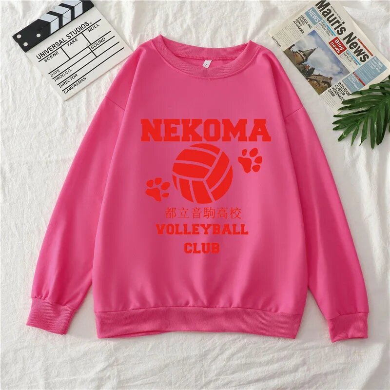 Аниме Haikyuu! Хлопковая толстовка NEKOMA для мужчин и женщин, пуловер с воротником для пар, повседневный Свободный Топ оверсайз в стиле Харадзюку с длинным рукавом