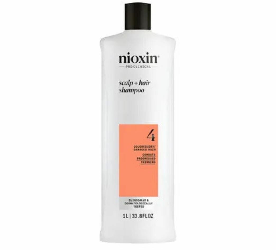 NIOXIN, System 4, Step 1, Очищающий шампунь для окрашенных истонченных волос, 1000 мл
