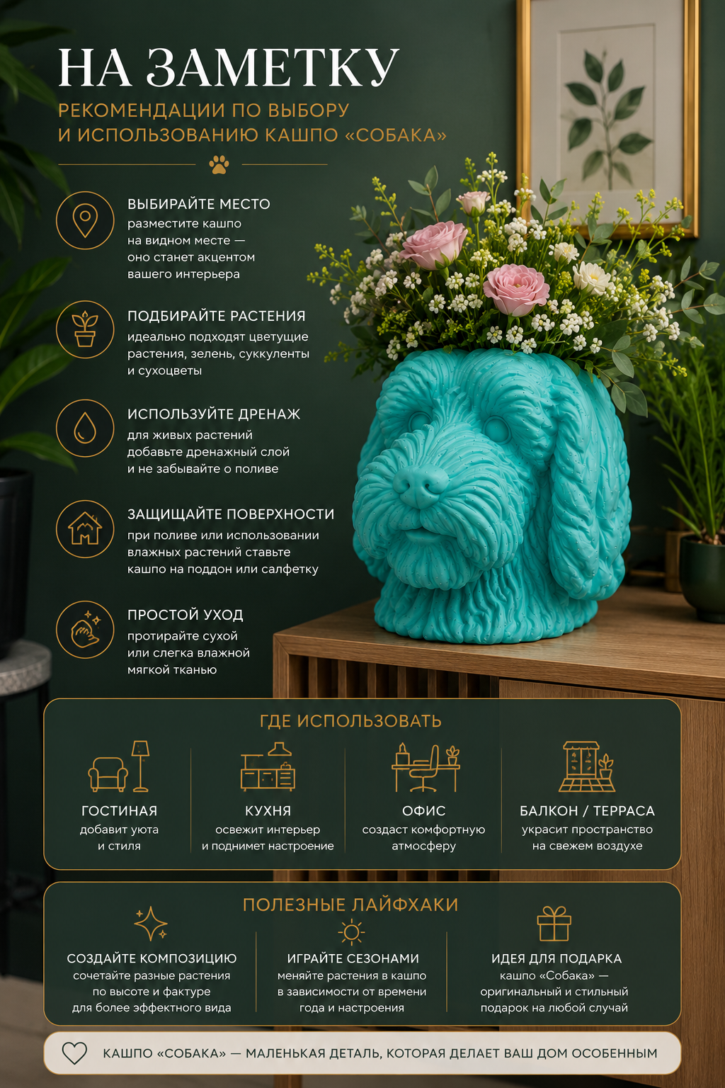 Кашпо Собака магнезия бирюзовый Casaentera 25х22.5х24.5 см CE03-271698-4