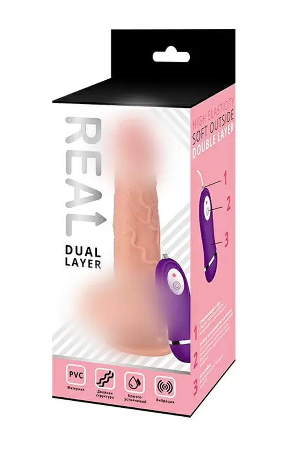 Вибратор Real Dual Layer RPDV10020, анально-вагинальная стимуляция, пульт ДУ, 14 см