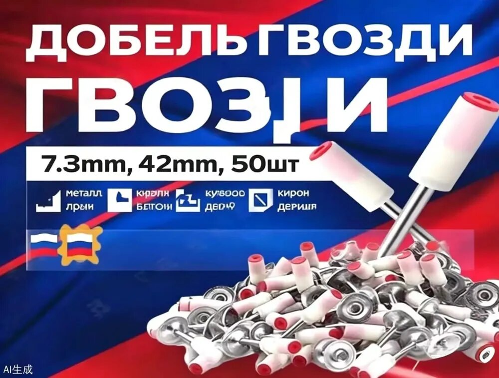 Дюбель гвозди по металлу, бетону для гвоздезабивного пневматического монтажного забивного пистолета 7,3 мм х 27 мм, 50 шт.