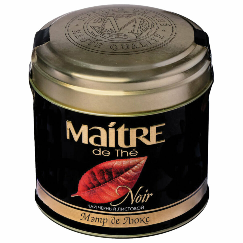 Чай листовой MAITRE "Мэтр де Люкс" черный 100 г, жестяная банка, бар165р, 620404