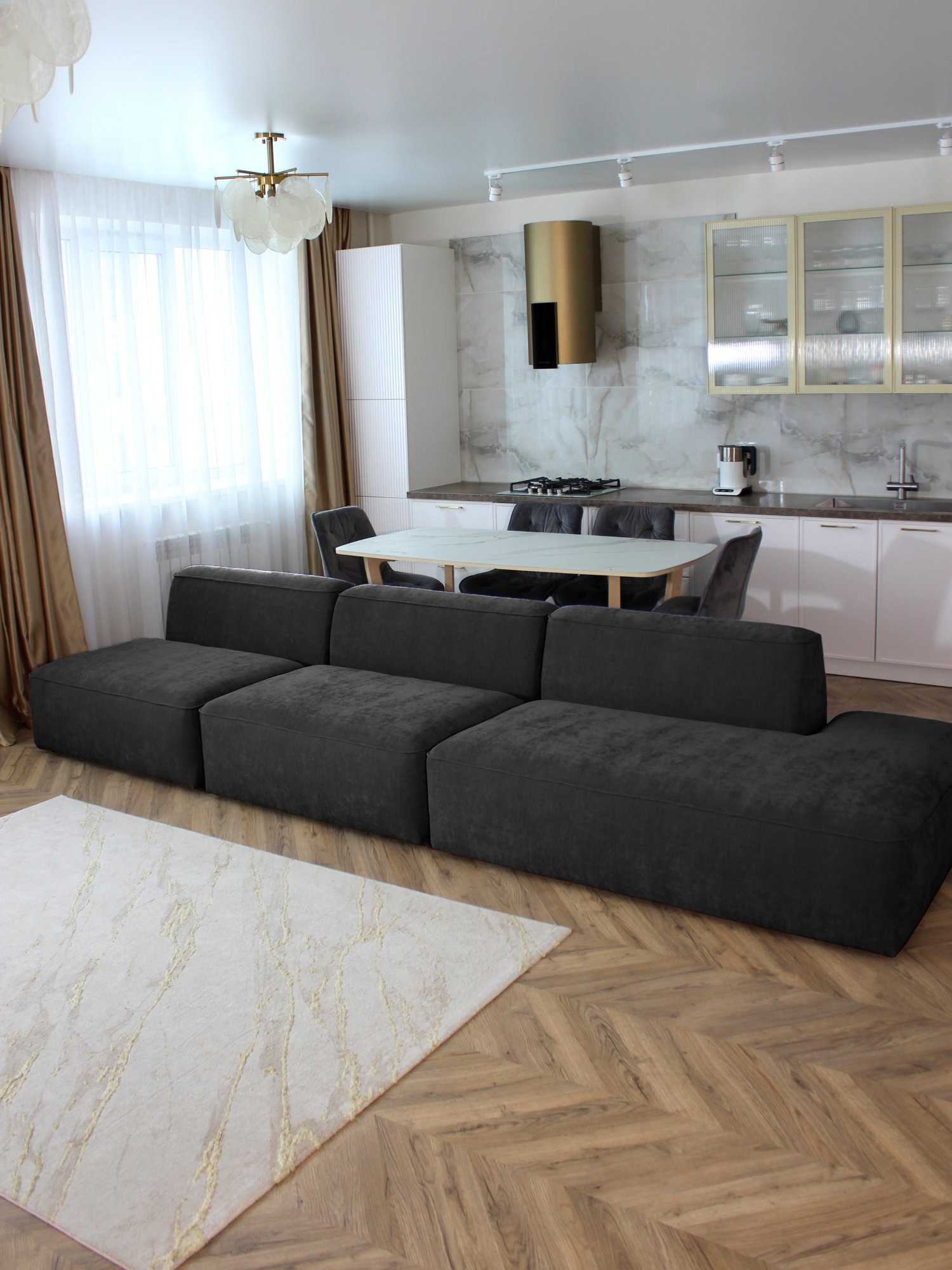 Диван модульный Скай, чёрный, 380x110x70