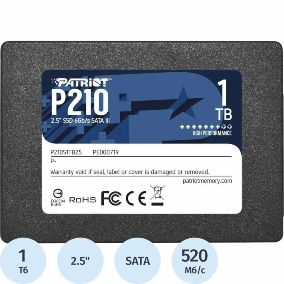 SSD накопитель Patriot SATA-III 1TB P210 2.5(P210S1TB25), 2003543