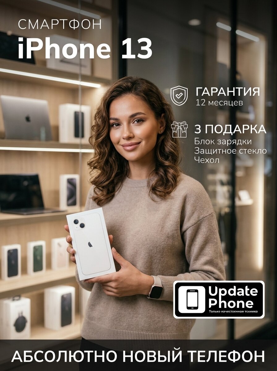 Смартфон Apple iPhone 13 256 ГБ, nano SIM+eSIM, Сияющая Звезда, NEW