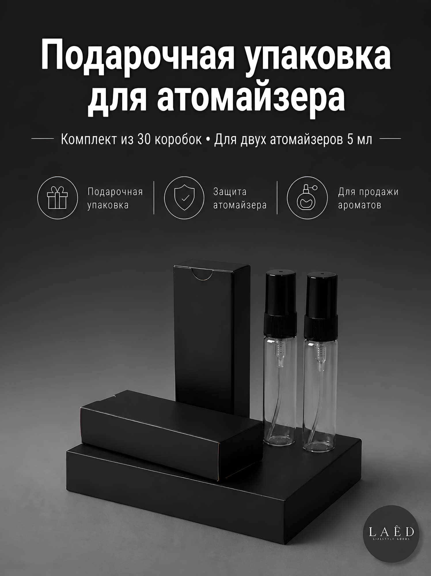 Коробка подарочная для двух атомайзеров до 5 мл, упаковка для пробников духов и парфюмерии, 30 шт