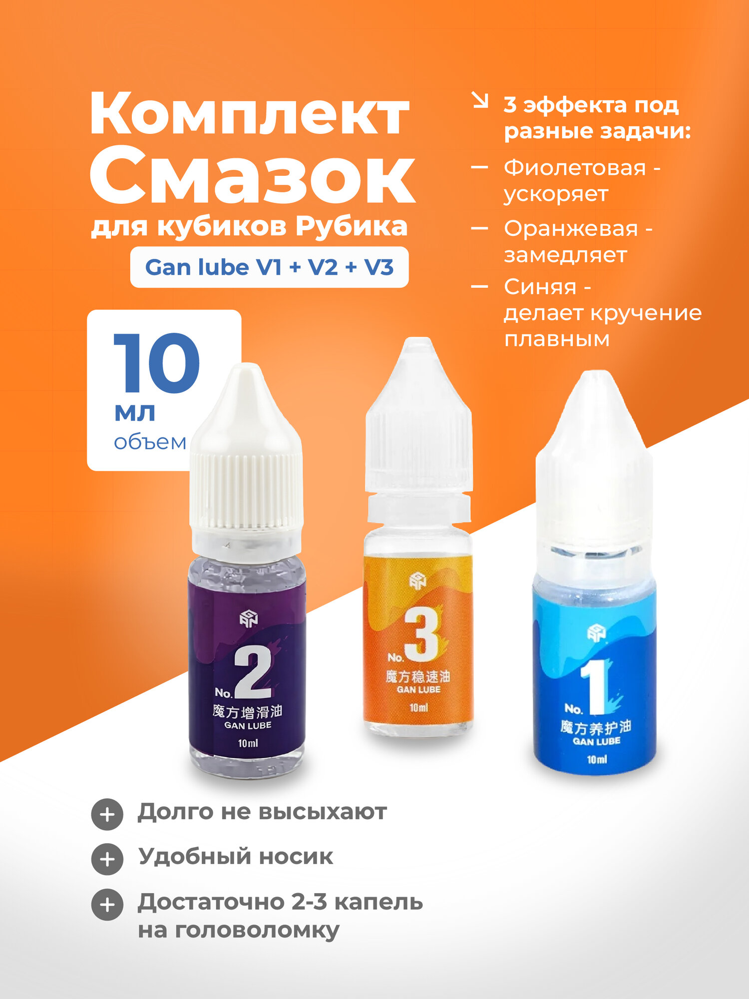 Комплект смазок силиконовых для кубиков Рубика Gan lube v1+v2+v3