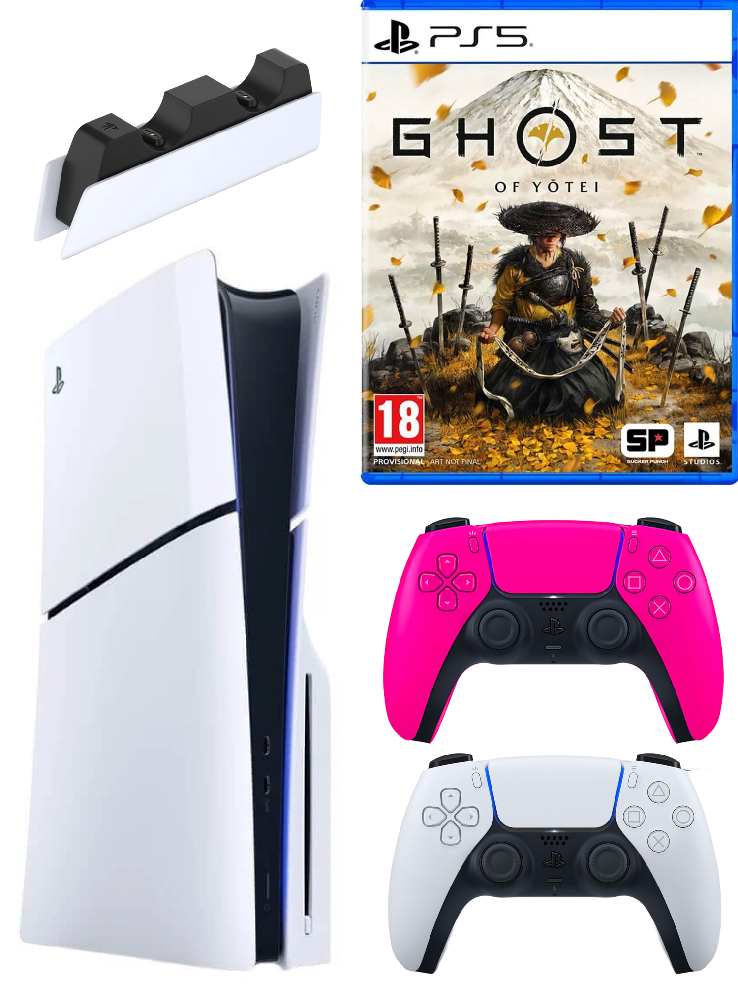 Игровая приставка Sony PS 5 Slim, 1ТБ(с дисководом)+2 геймпад+Зарядная станция+Ghost of Yotei