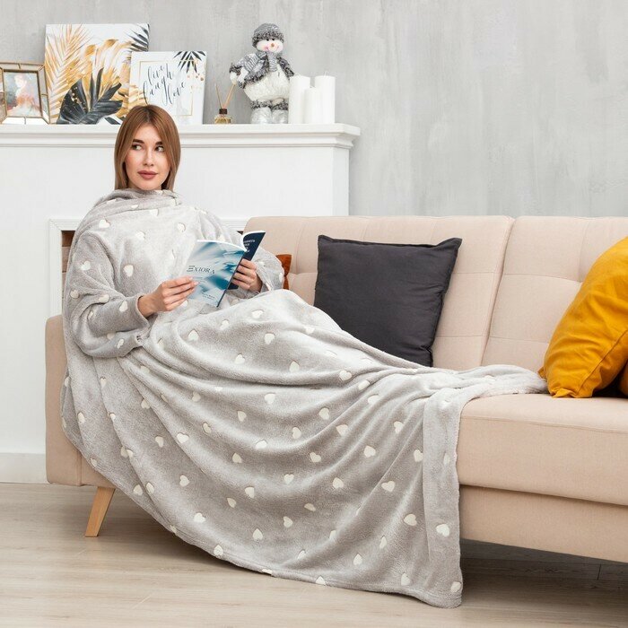 Плед с рукавами светящийся в темноте Этель Love 150 200, 100 п/э, 220 гр/м2
