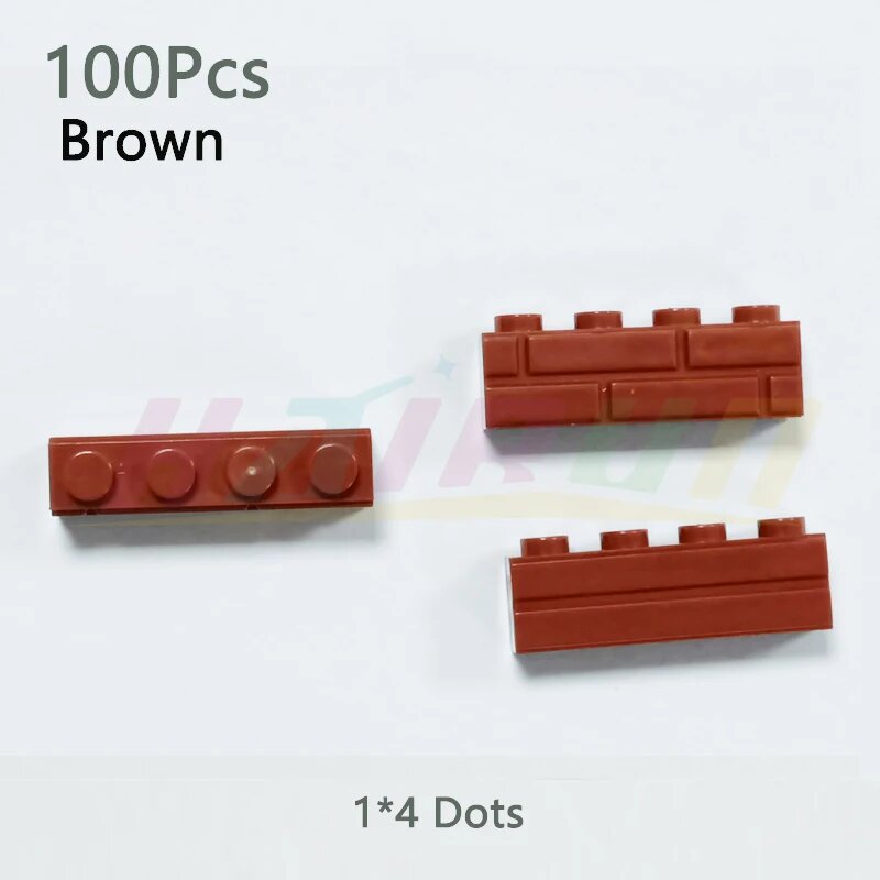 100шт Коричневые строительные блоки 1x4 Dots