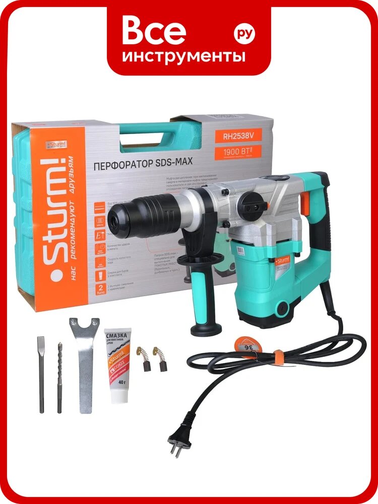 Перфоратор Sturm RH2538V, SDS-Max, 1900Вт, 10Дж, 40мм, в кейсе