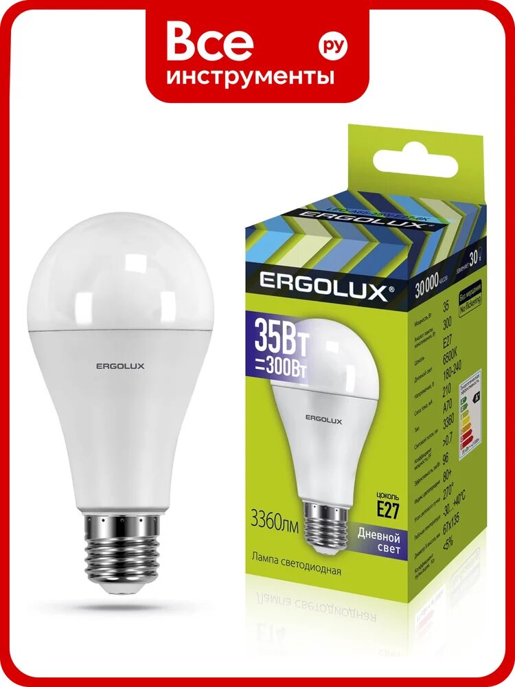 Светодиодная лампа Ergolux LED-A70-35W-E27-6K ЛОН, 35Вт, E27, 6500K, 180-240В 14232