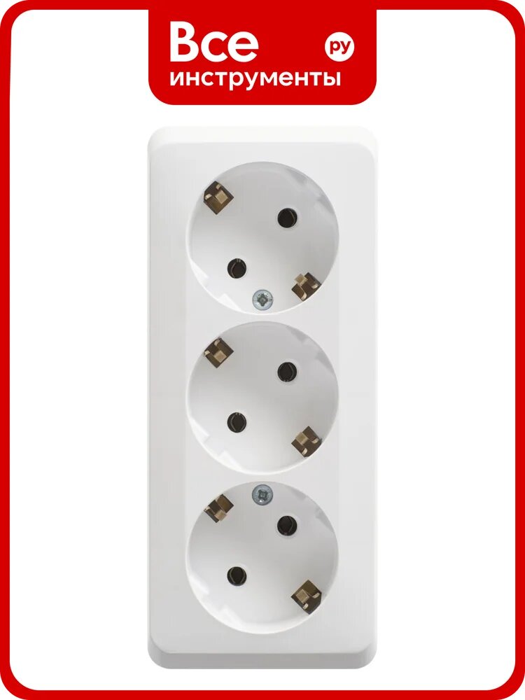 Тройная розетка Systeme Electric этюд, O/У, с заземлением, без шторок, 16А, 250B, белый