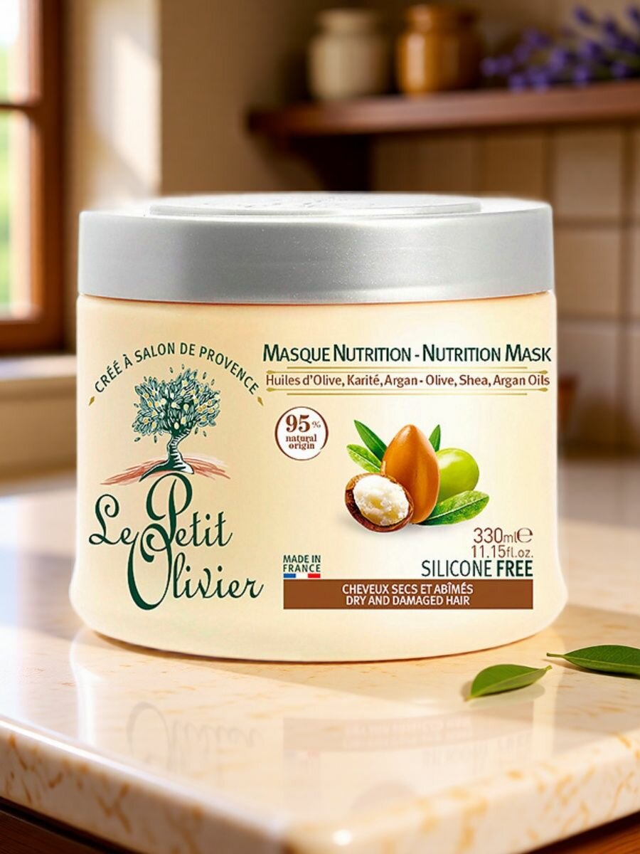 LE PETIT OLIVIER Крем-маска для сухих и поврежденных волос на основе 3-х масел Olive, Shea & Argan Oils Nutrition Mask, 330 мл.